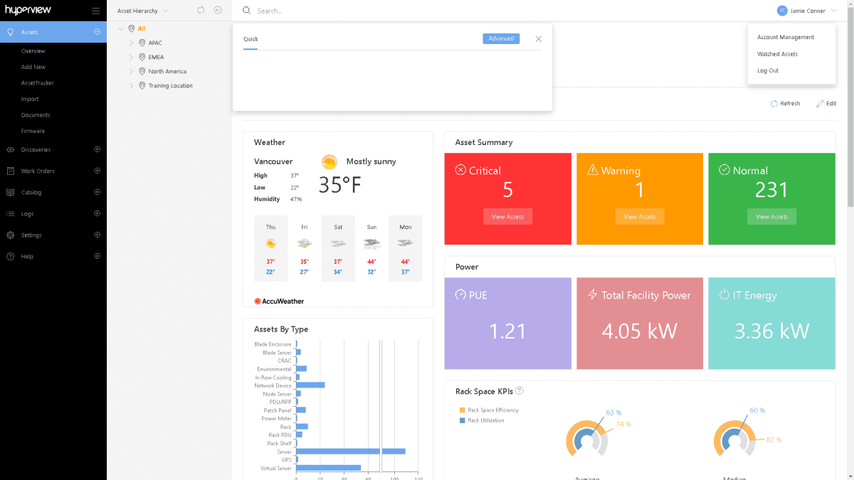 New Sensor Dashboard and Rack PDU Outlet Control - Hyperview